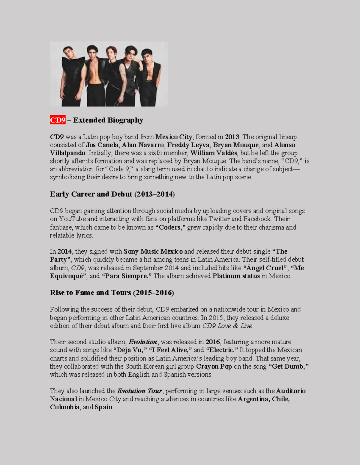 CD9 Extended Biography: Rise of a Latin Pop Sensation - Studocu