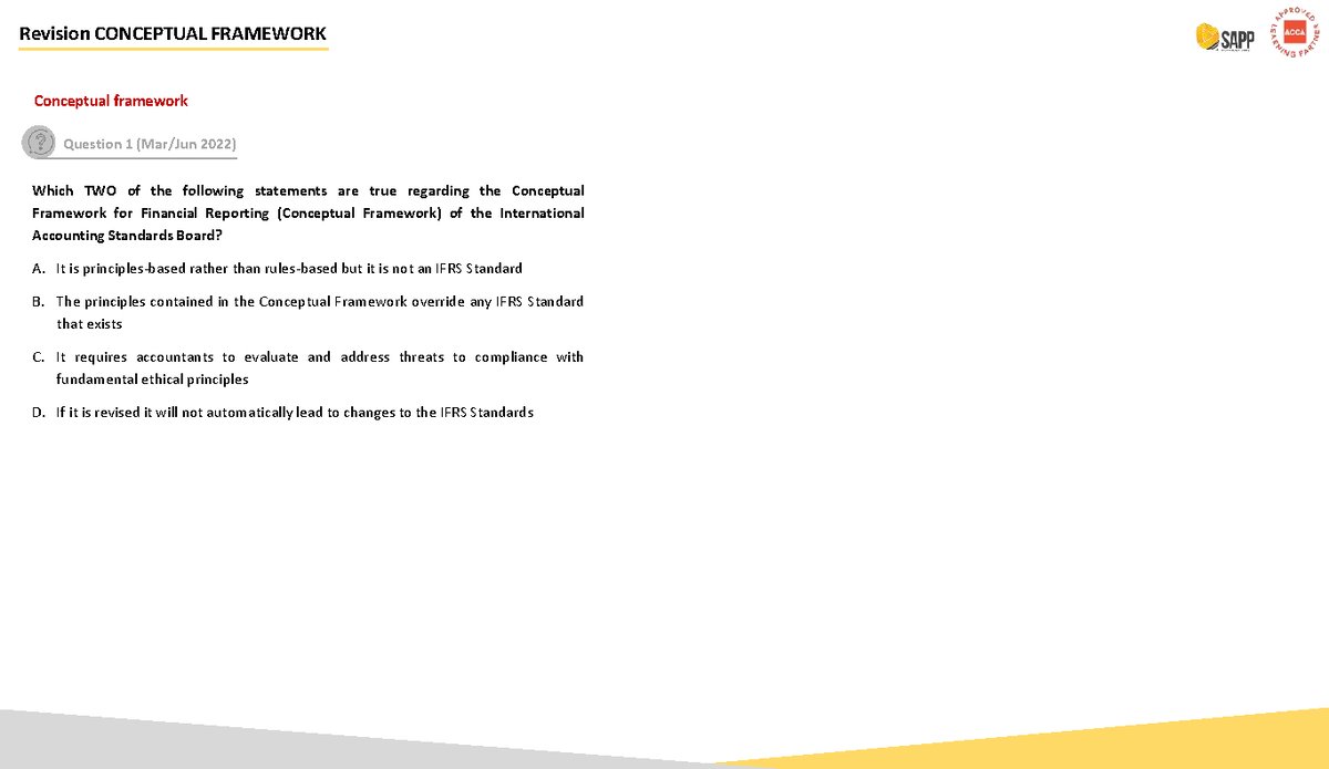 SAPP ACCA FR Revision: Conceptual Framework & Tangible Assets - Studocu