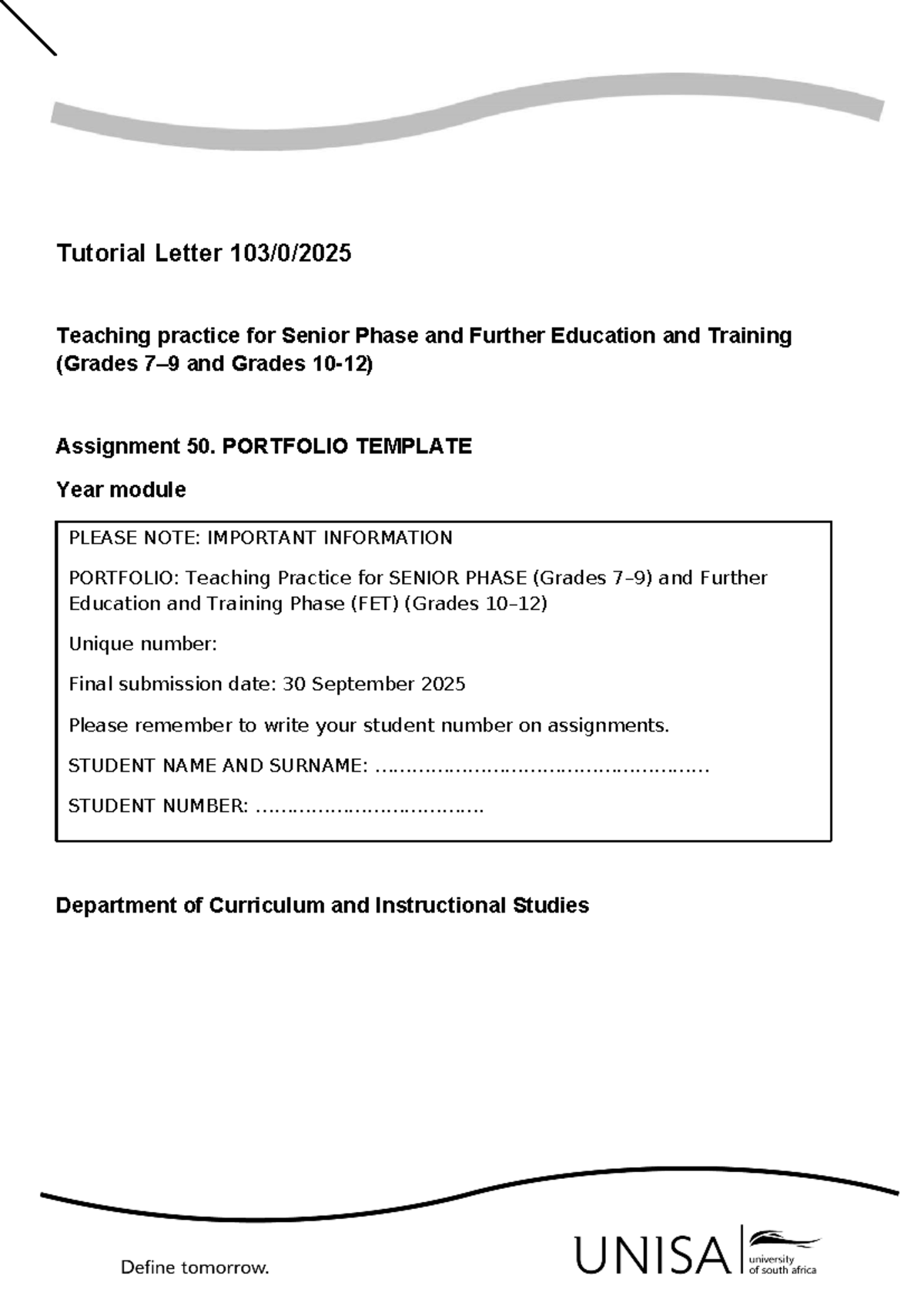 Teaching Practice Portfolio for Senior Phase & FET (TPS2601) - Studocu