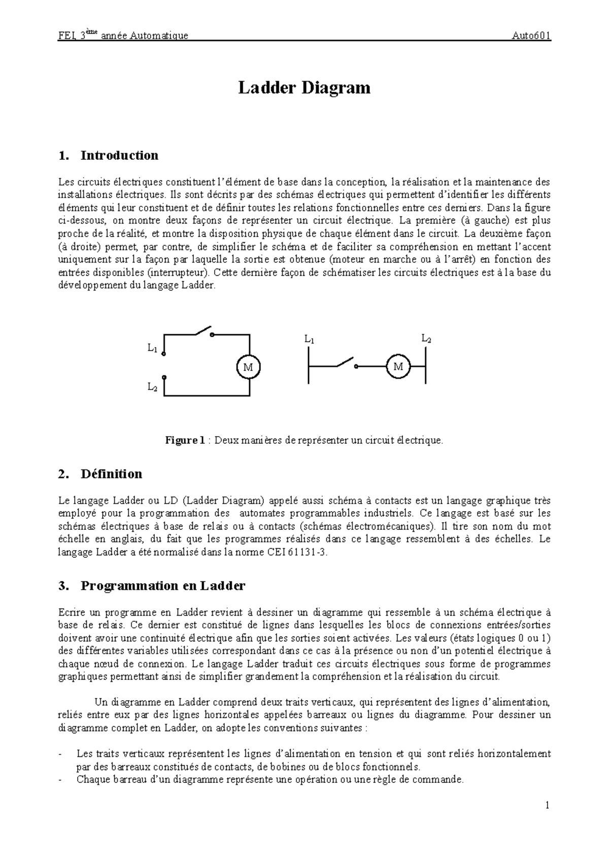 Diagramme Ladder : Introduction et Programmation LD CEI 61131-3 - Studocu
