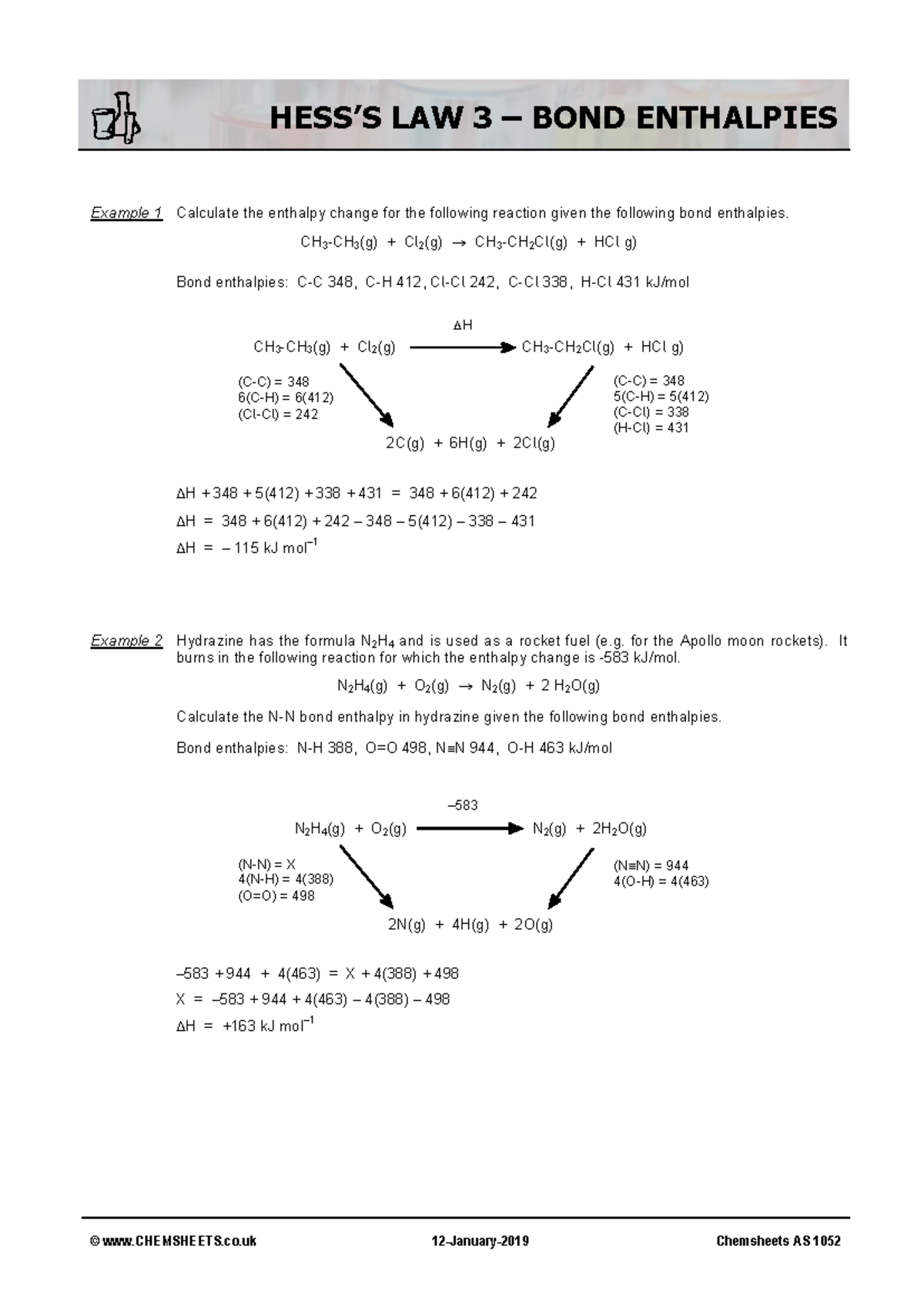 LAW 3 BOND ENTHALPIES: Calculating Enthalpy Changes for Reactions - Studocu