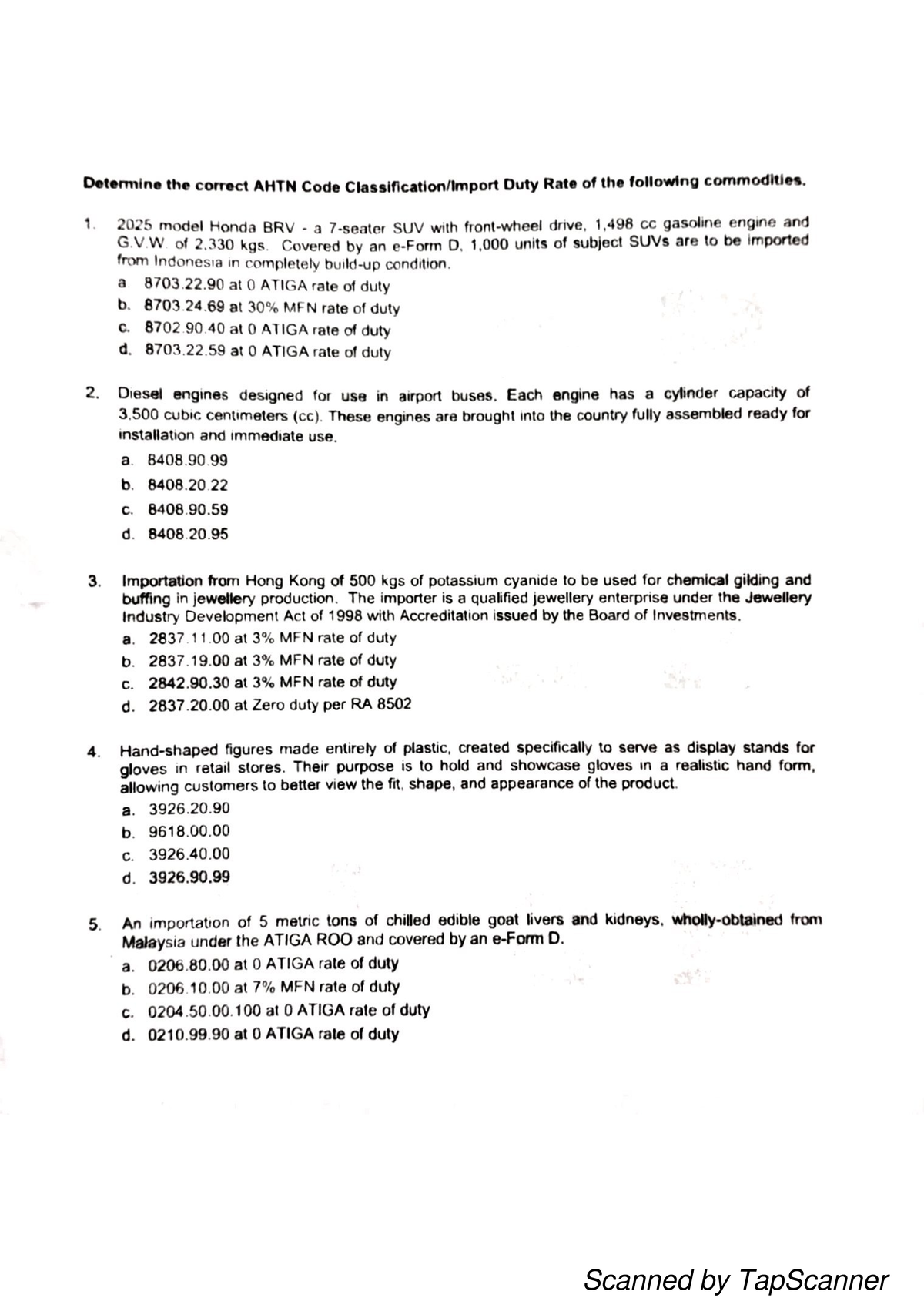 AHTN Code Duty Rate Analysis for Various Commodities - Studocu
