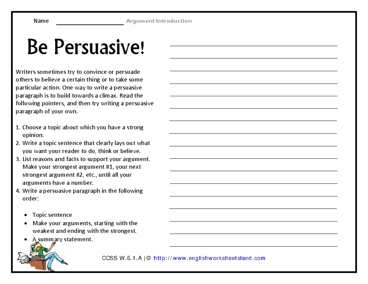 Argumentative Writing Guide: Persuasion Techniques (CCSS W.6.1.A) - Studocu