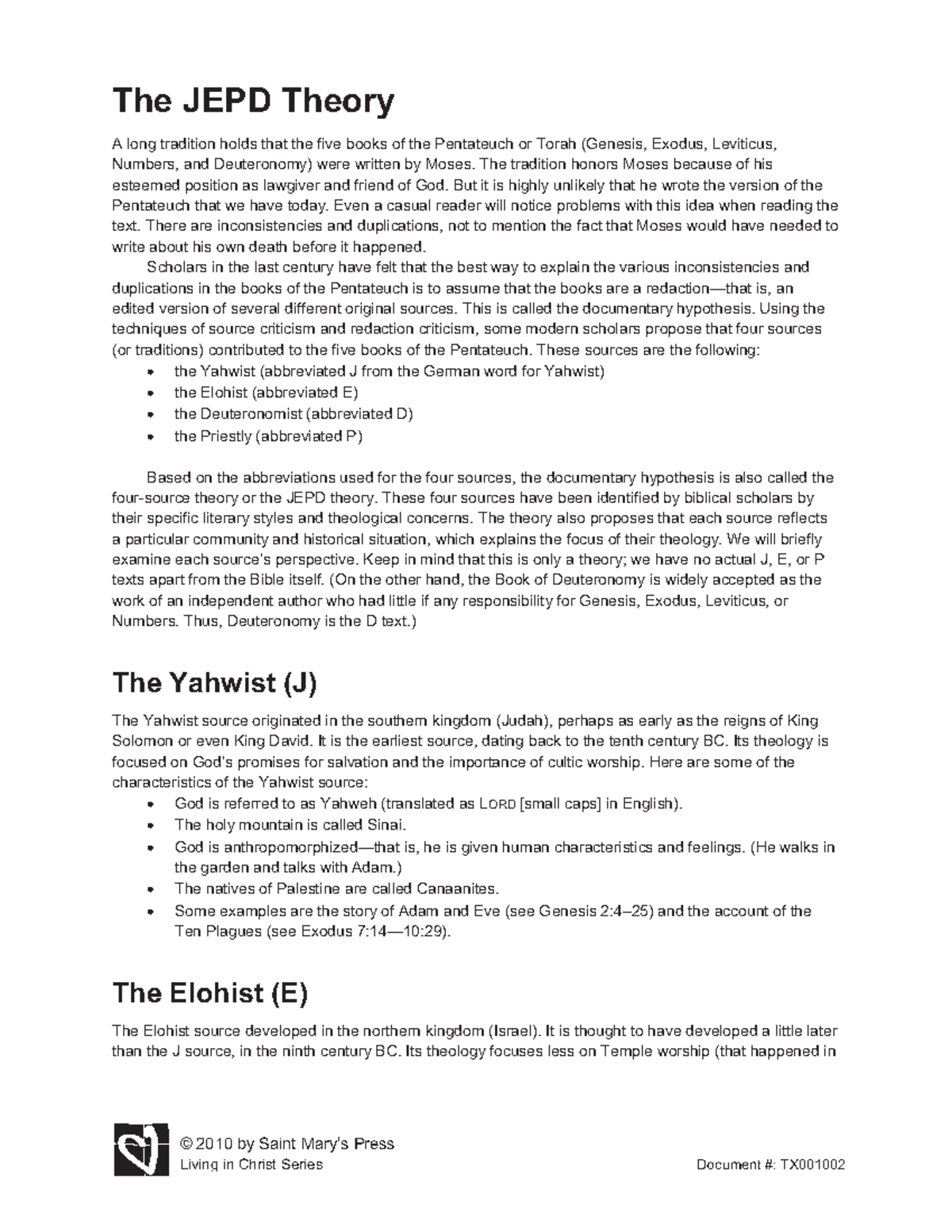 The JEPD Theory: Understanding the Documentary Hypothesis - Studocu