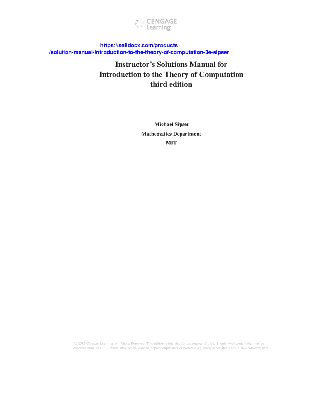 Solutions Manual for Introduction to the Theory of Computation (3e ...