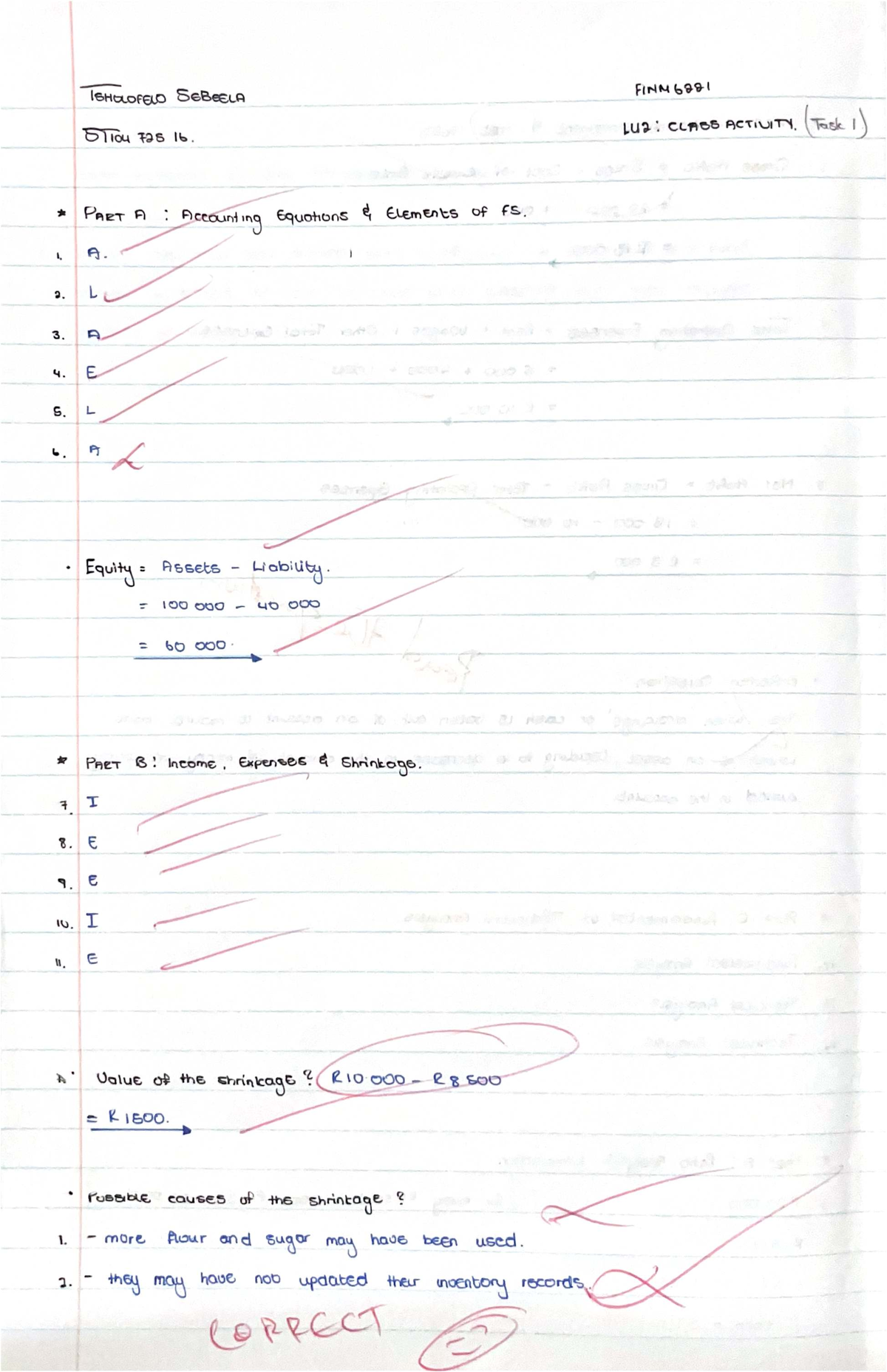 FINM6221 - Class Activity 1: Accounting Equations & Analysis - Studocu