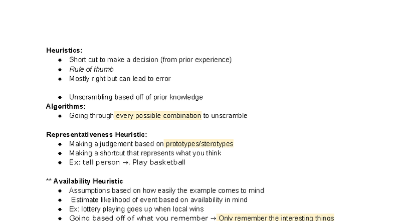 Cognition Notes: Heuristics and Biases in Decision Making (AP Psych ...