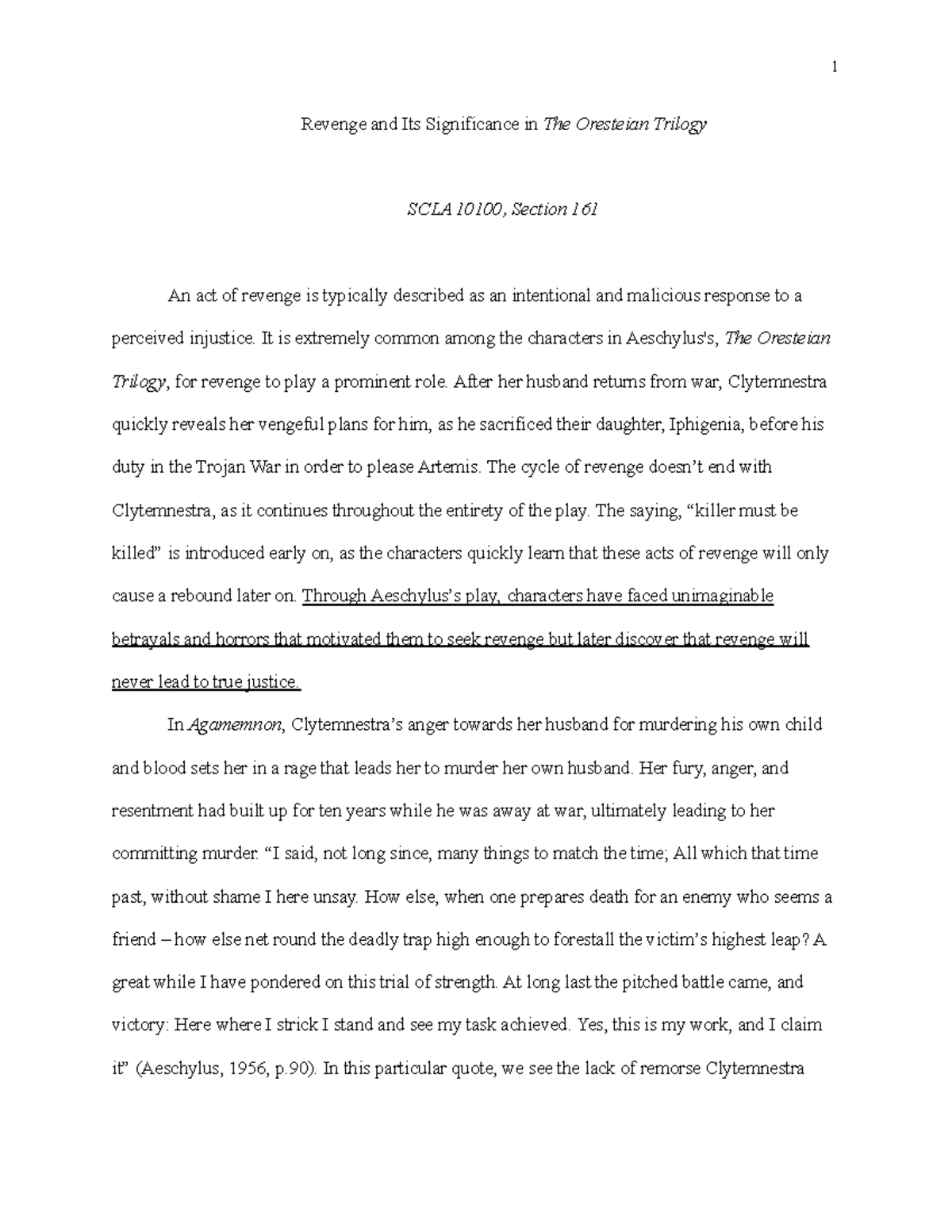 Short paper 1 draft - Revenge and Its Significance in The Oresteian ...