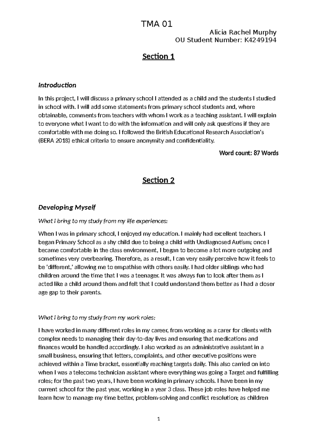 OU E103 - TMA 03: Reflections on Teaching Assistant Experiences - Studocu