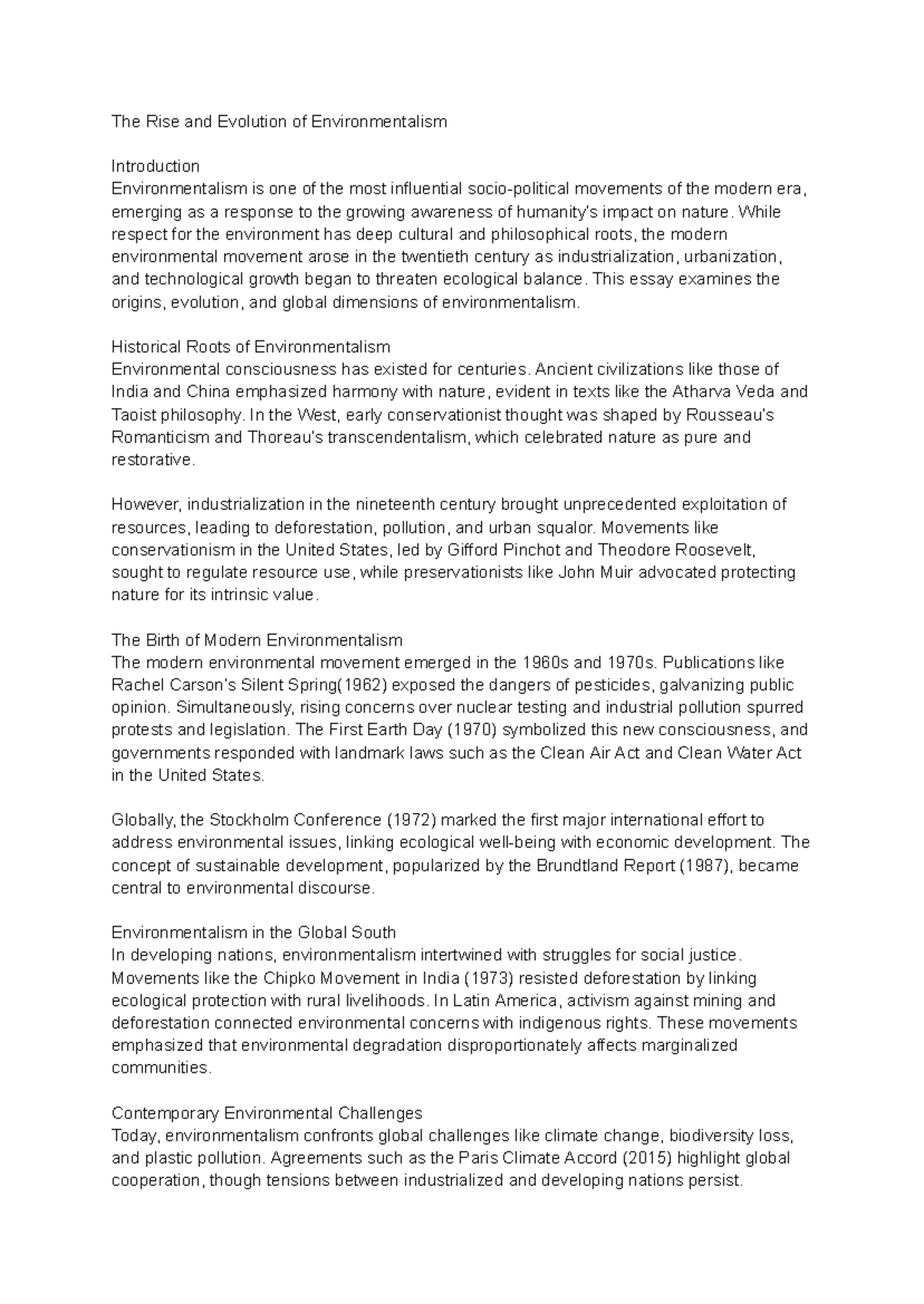 Summary of Environmentalism: Evolution and Challenges (EVS 3 - AECC ...