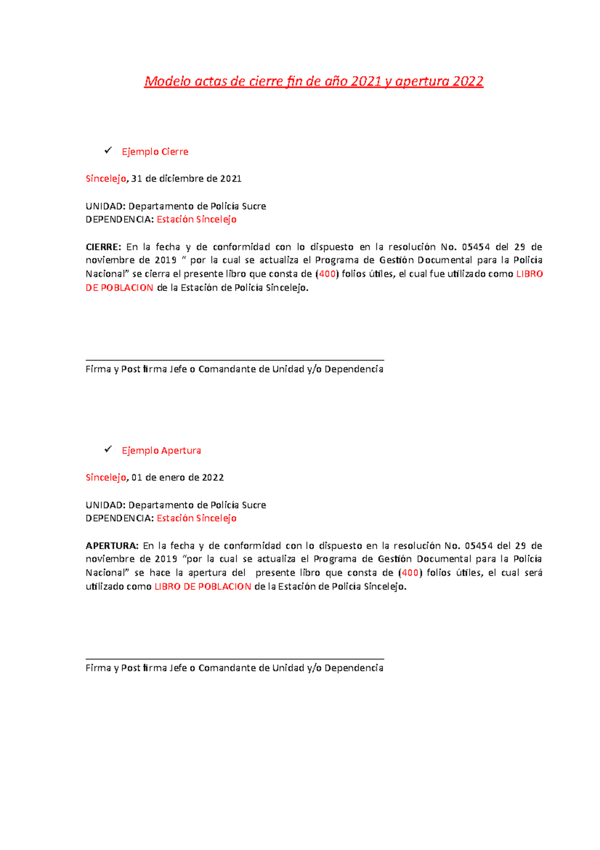 Ejemplo de ACTAS de Cierre y Apertura de Libros 2021-2022 - Studocu