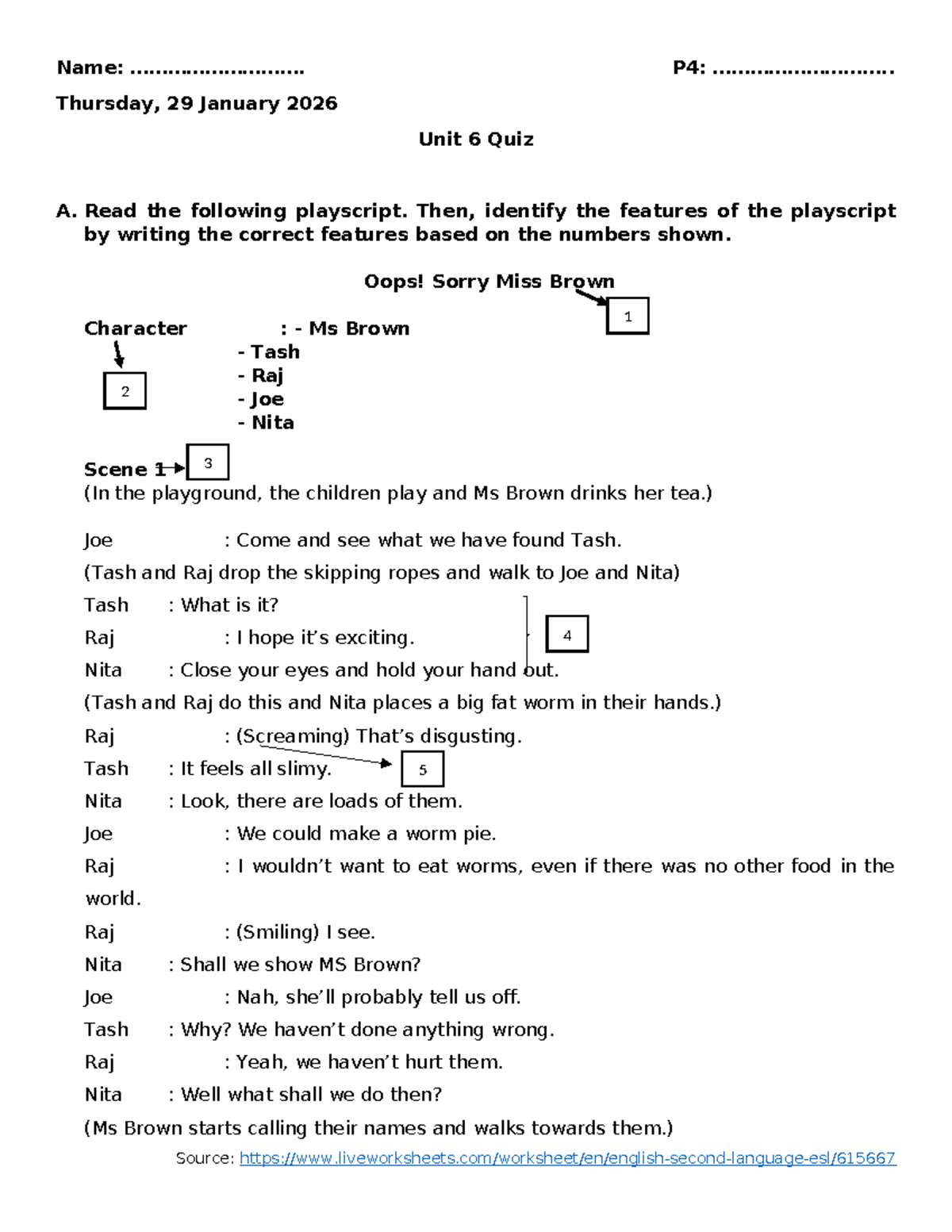 Quiz Unit 6: Playscript Features and Silent Letters - Studocu