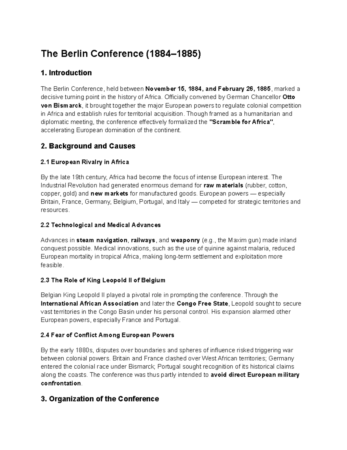 Berlin Conference (1884-1885) - Key Exam Insights - Studocu