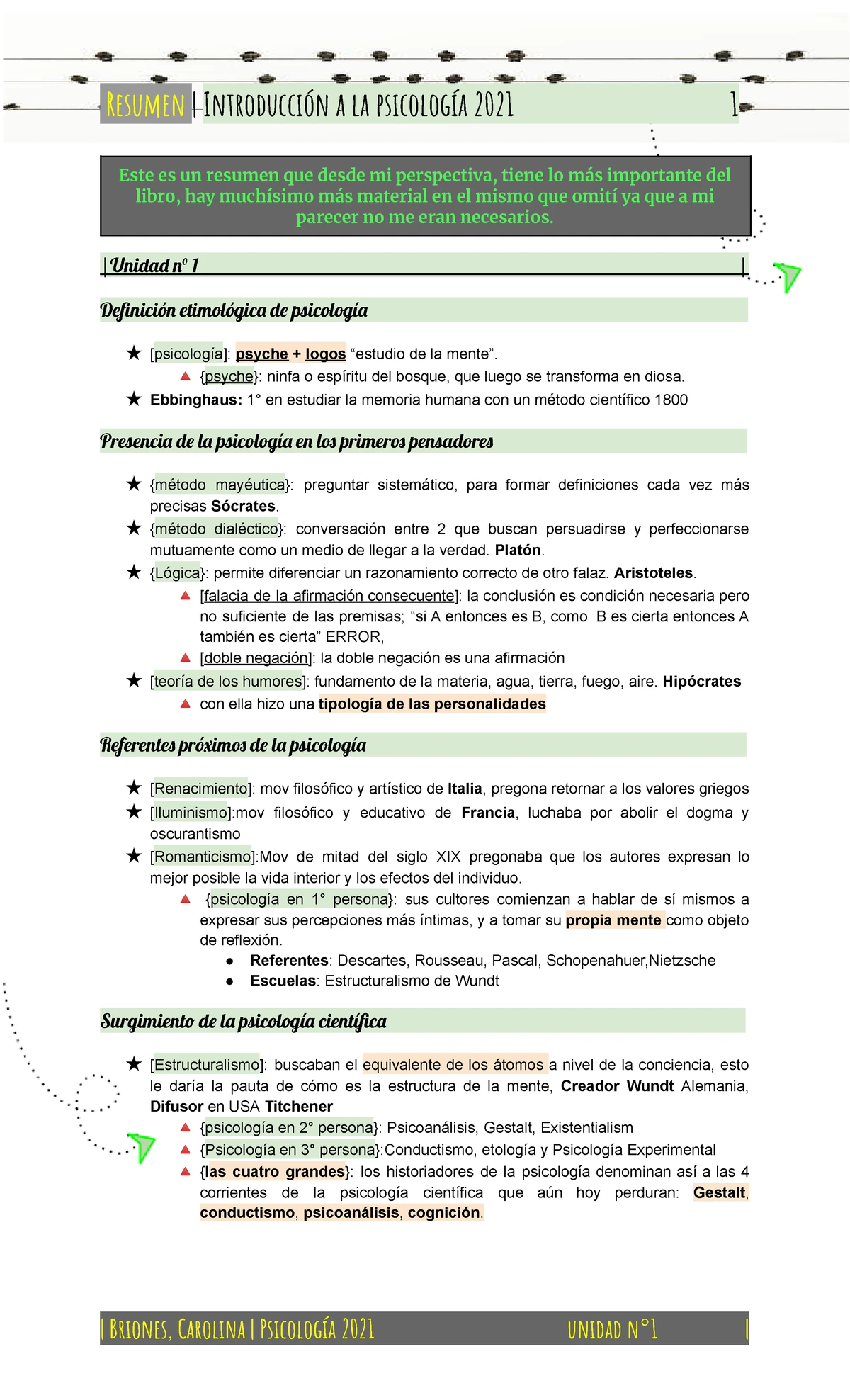 RESUMEN CAP 1 2 3 Y 4 - INTRO A LA PSICOLOGIA - introducción a la ...