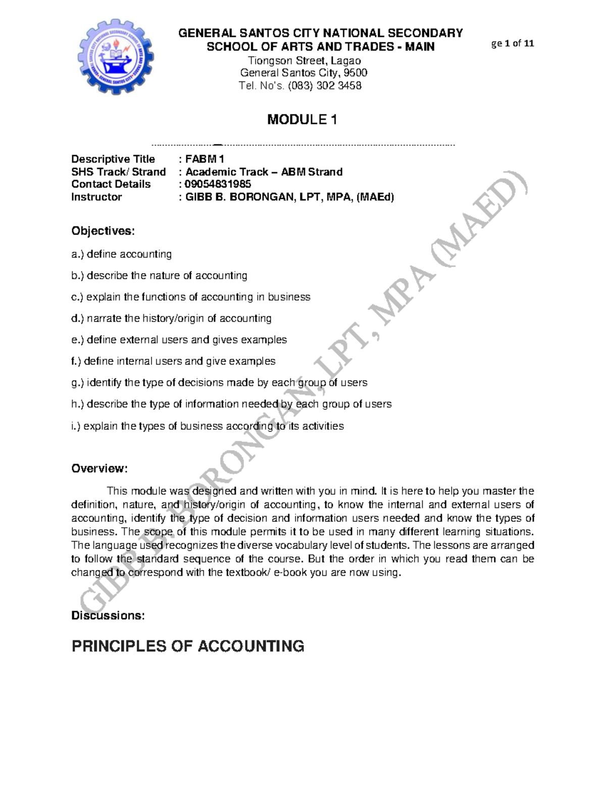 Acctg 1 Module 1 - Introduction to Accounting Concepts and Users - Studocu