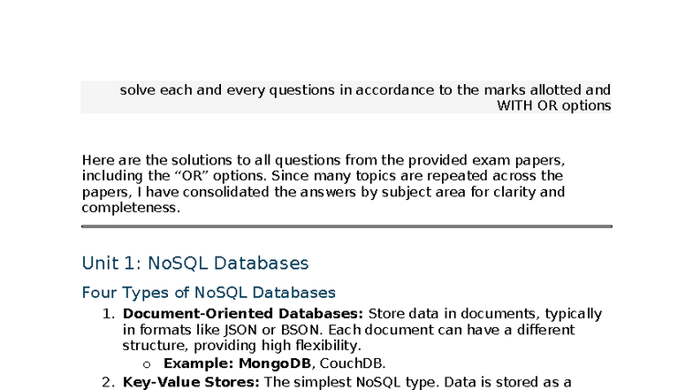 Adbms PYQ Solutions: Comprehensive Guide to NoSQL & Data Warehousing ...