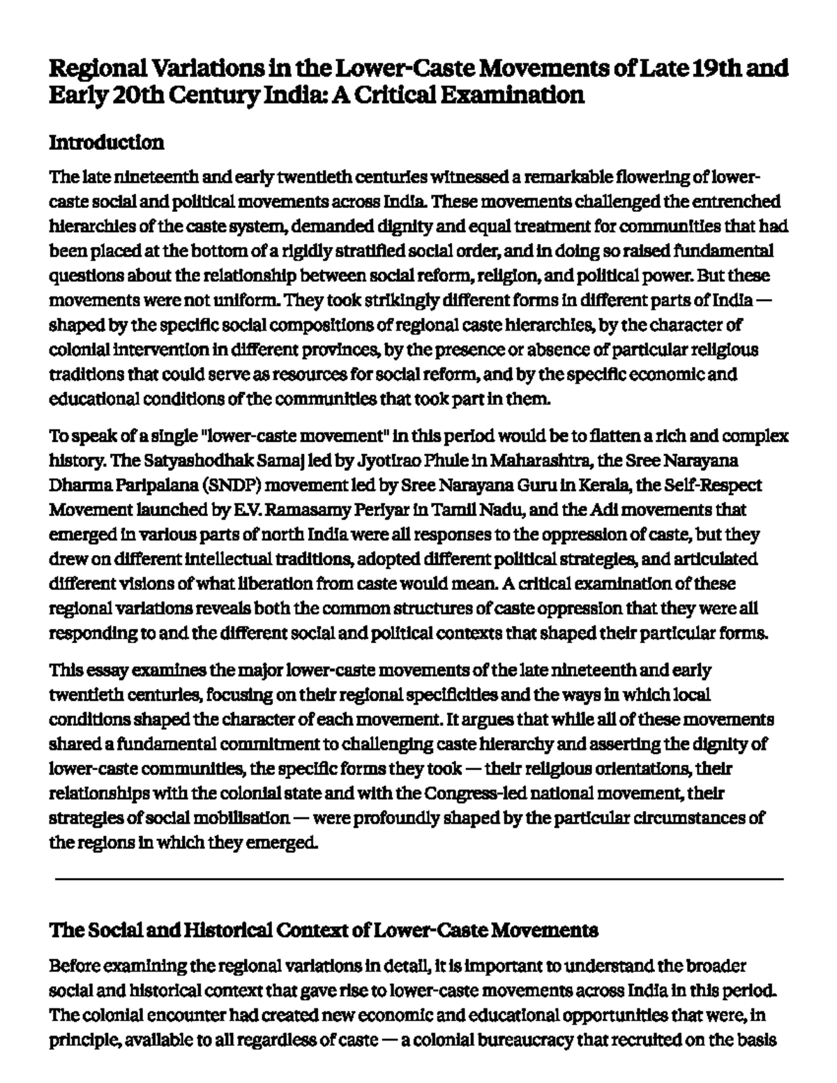 Regional Variations in Lower Caste Movements in 19th-20th Century India ...