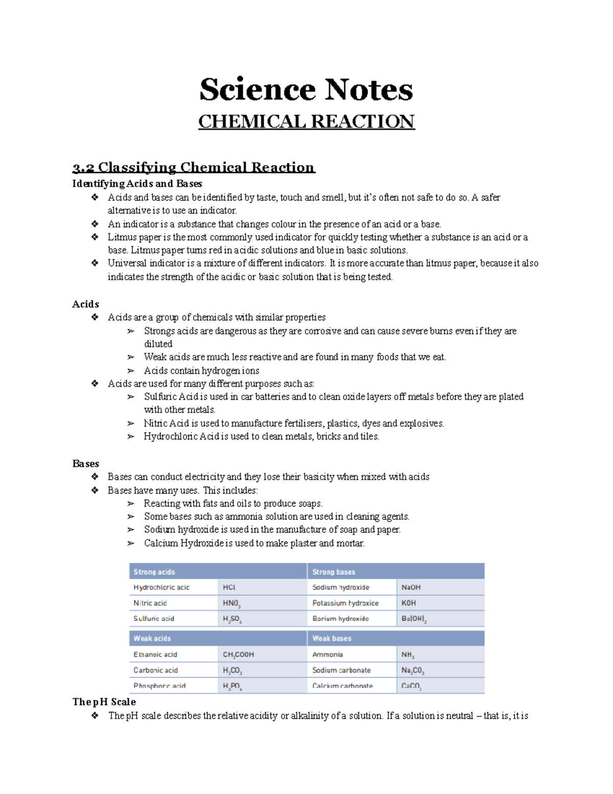 Science Yearly Notes: Chemical Reactions & Properties Overview - Studocu