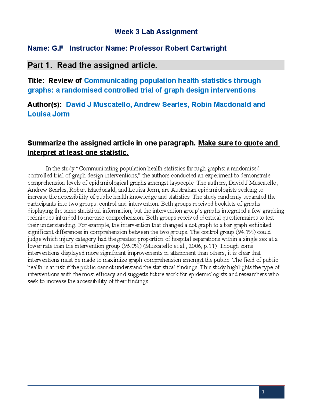 Week 3 Lab Analysis (MATH 225) - Communicating Health Stats Through ...