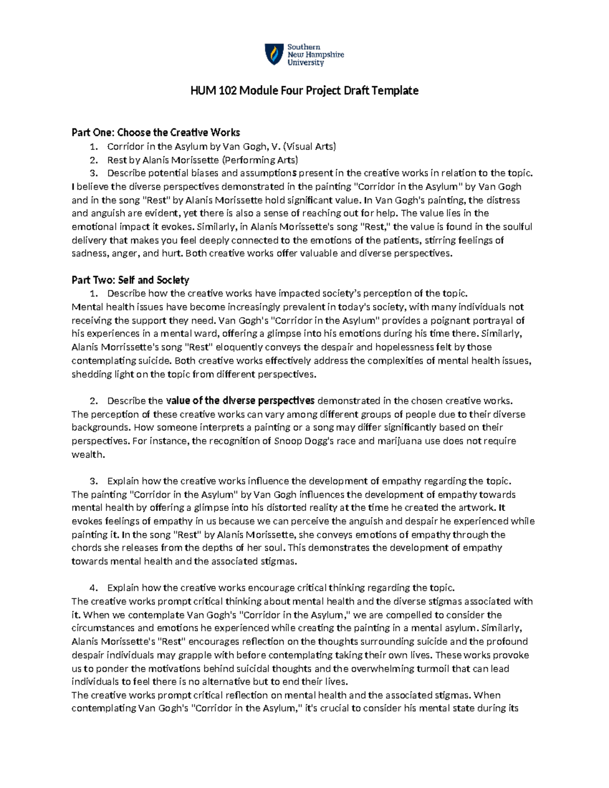 HUM 102 Module 4 Project Draft: Analyzing Mental Health Artworks - Studocu