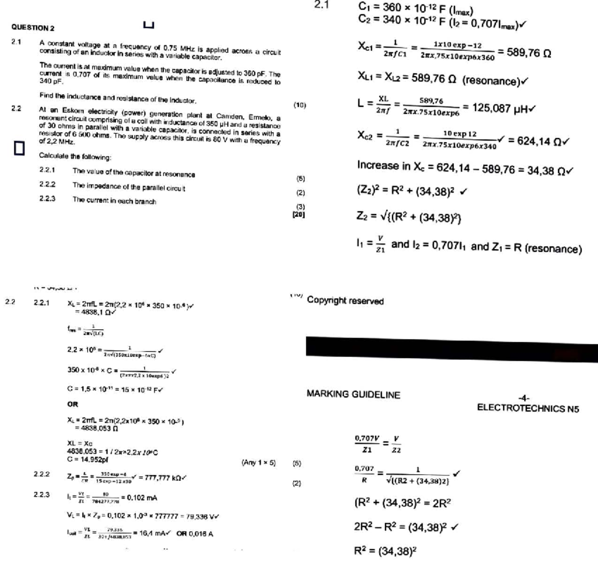 Electro N5 Exam: Question 2 Solutions and Calculations - Studocu