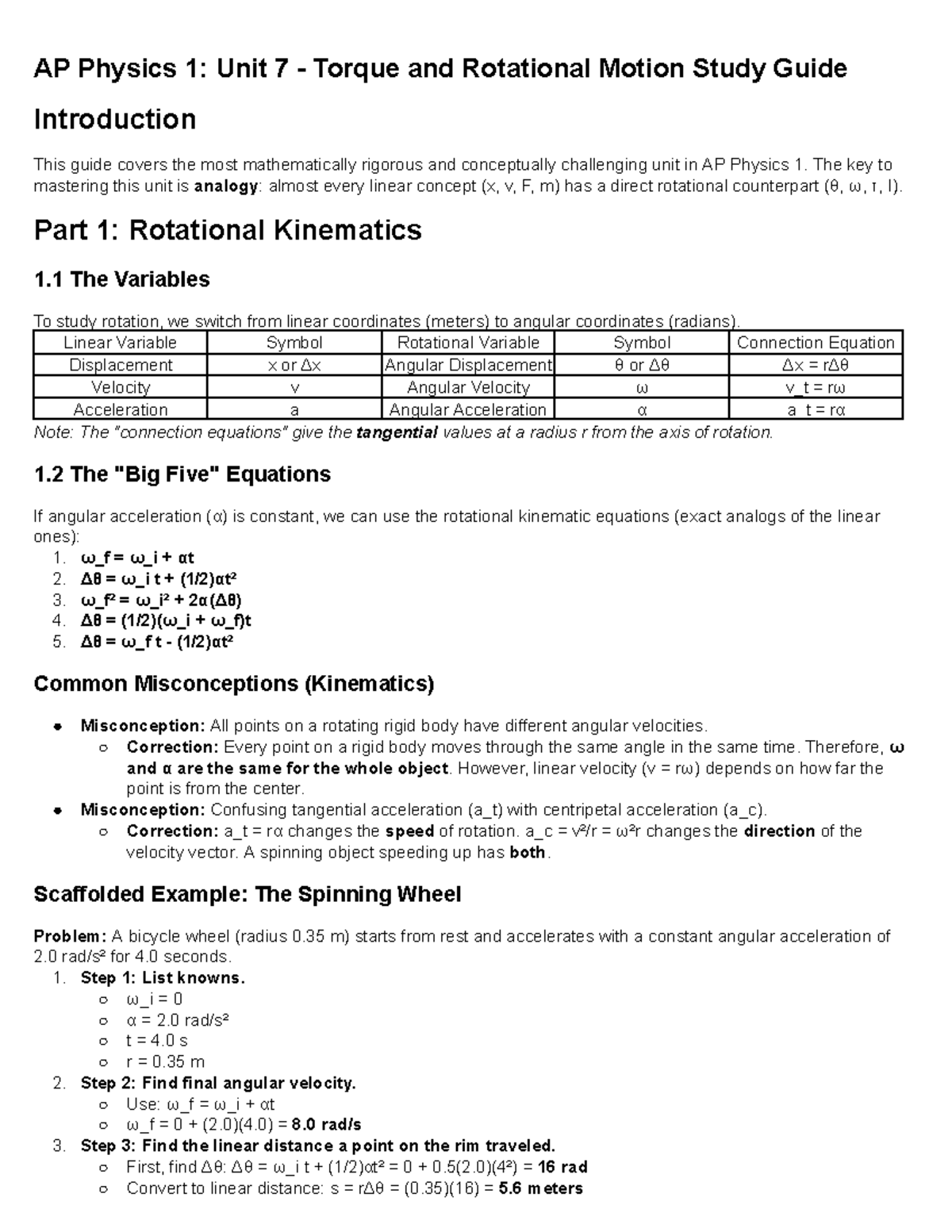 AP Physics 1: Unit 7 Study Guide on Torque & Rotational Motion - Studocu