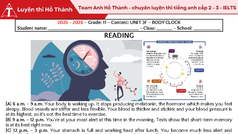 G11 Reading: Understanding the Body Clock in UNIT 3F - Studocu