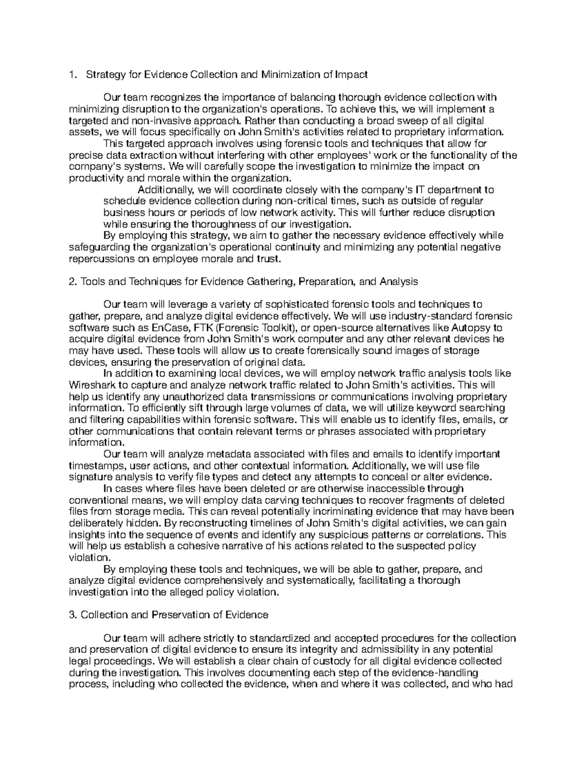 BFN2 Task 1 - Investigative Action Plan for Evidence Collection - Studocu