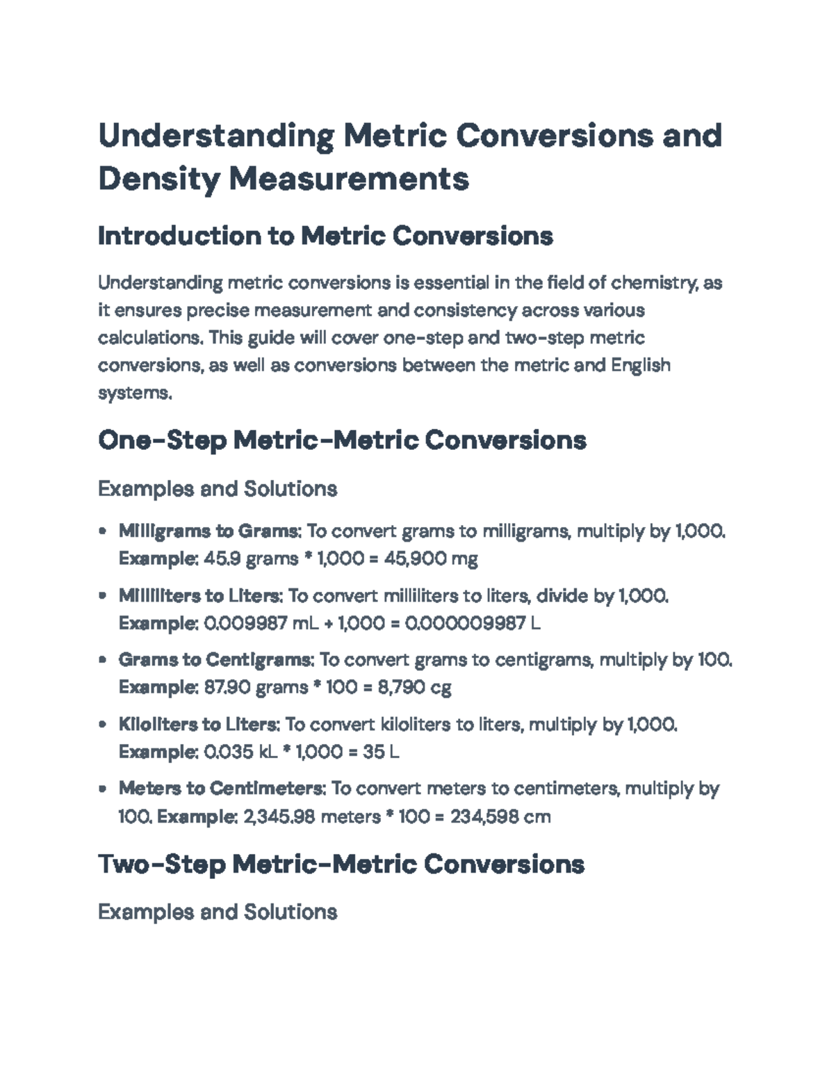 Metric Conversions and Density Calculations in Chemistry Guide ...