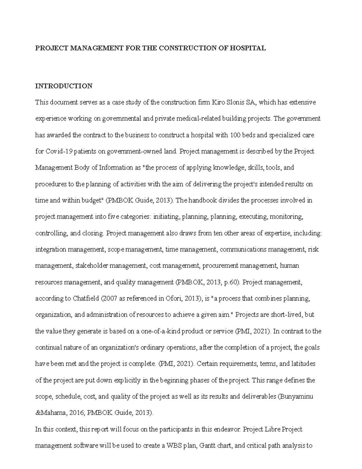 Project Report 1: Case Study on Hospital Construction Project ...