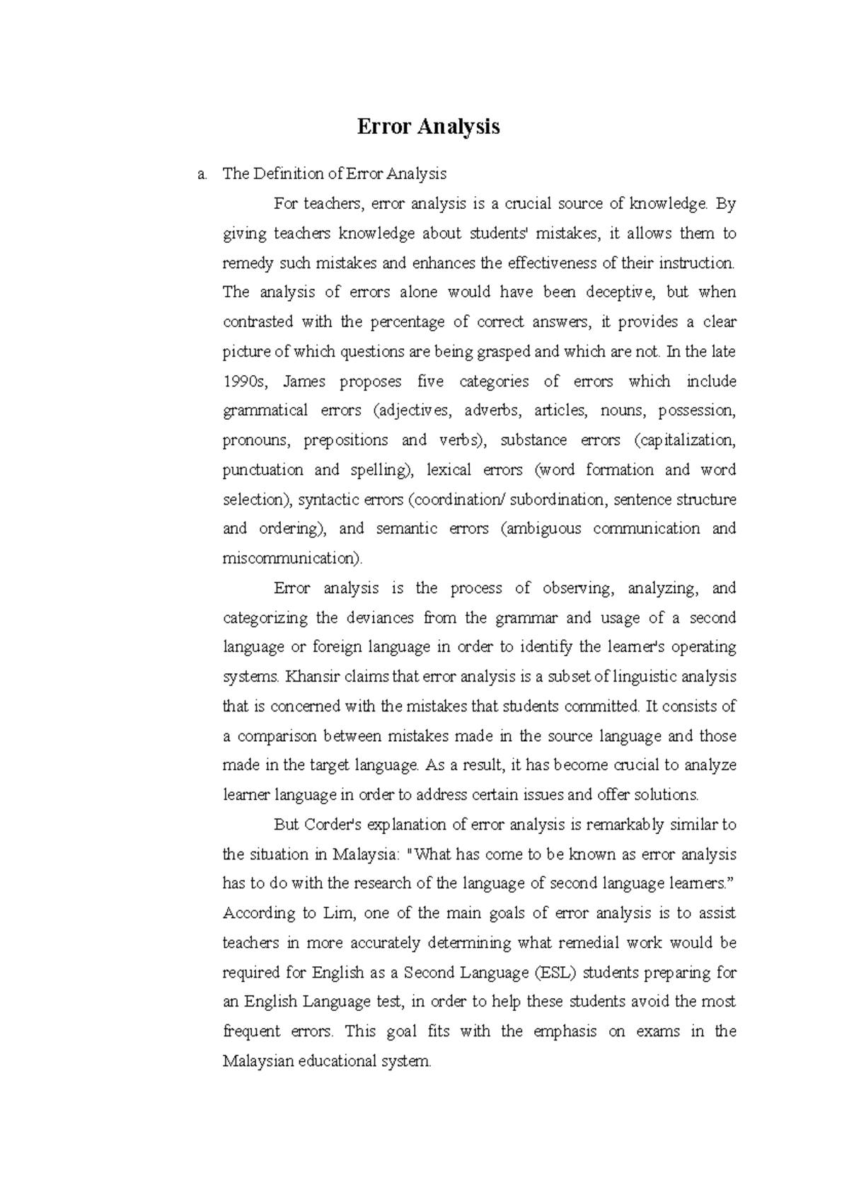 Error Analysis in Language Teaching: A Study on ESL Learners - Studocu