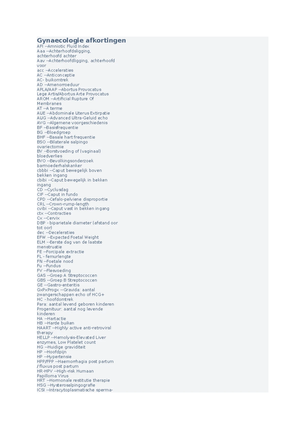 Afkortingenlijst GYN - Veel gebruikte afkortingen in de gynaecologie ...