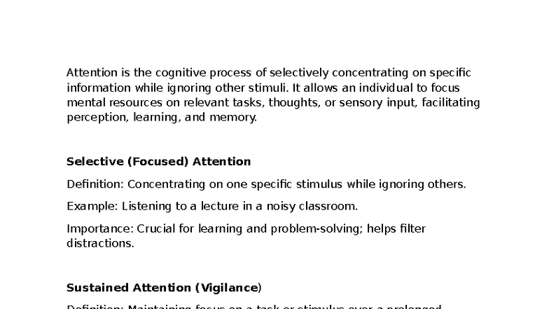 Cognitive Processes and Attention Assessment: Key Theories and Tests ...