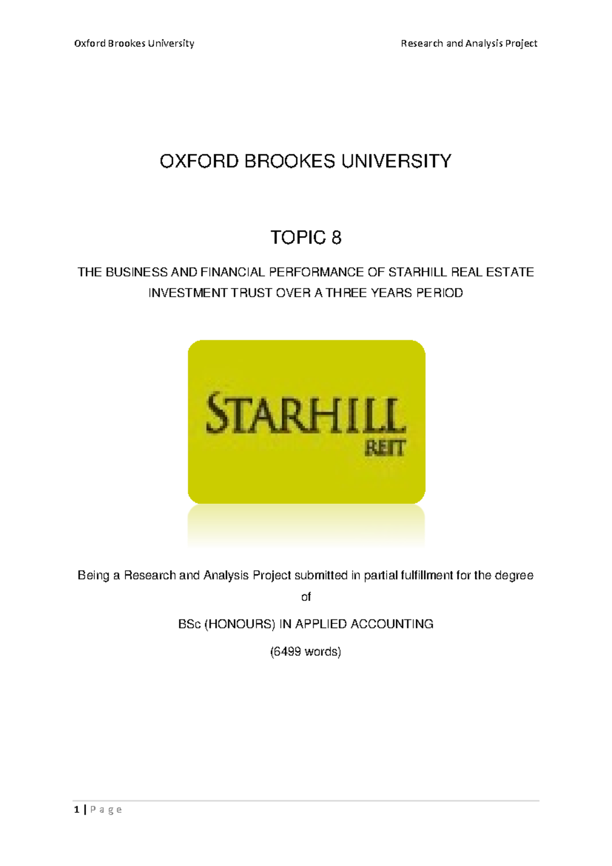OBU- RAP - Analysis of Starhill REIT's Financial Performance (2010-2012 ...