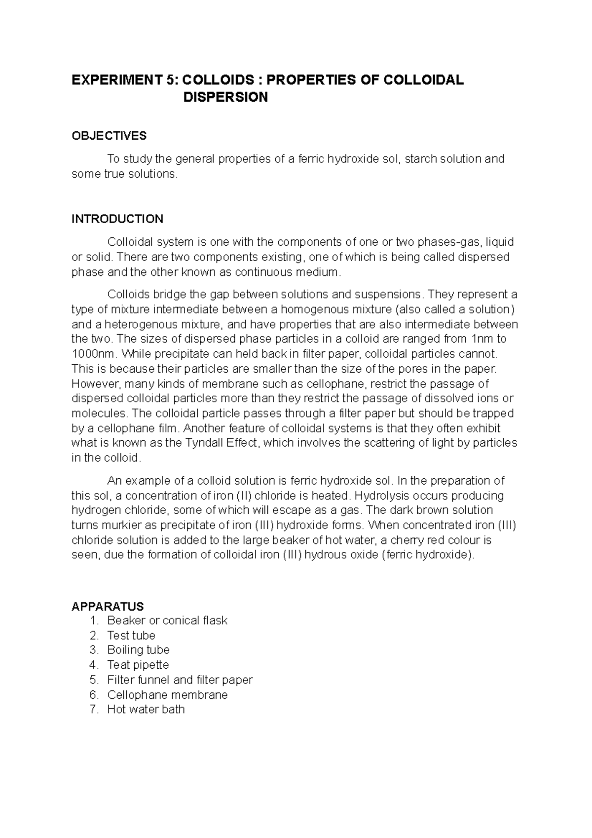 Experiment 5 CHM432: Colloids and Their Properties Analysis - Studocu