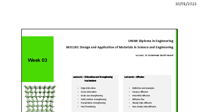 MS1192 Week 03 Lecture Notes: Dislocations, Strengthening & Diffusion ...