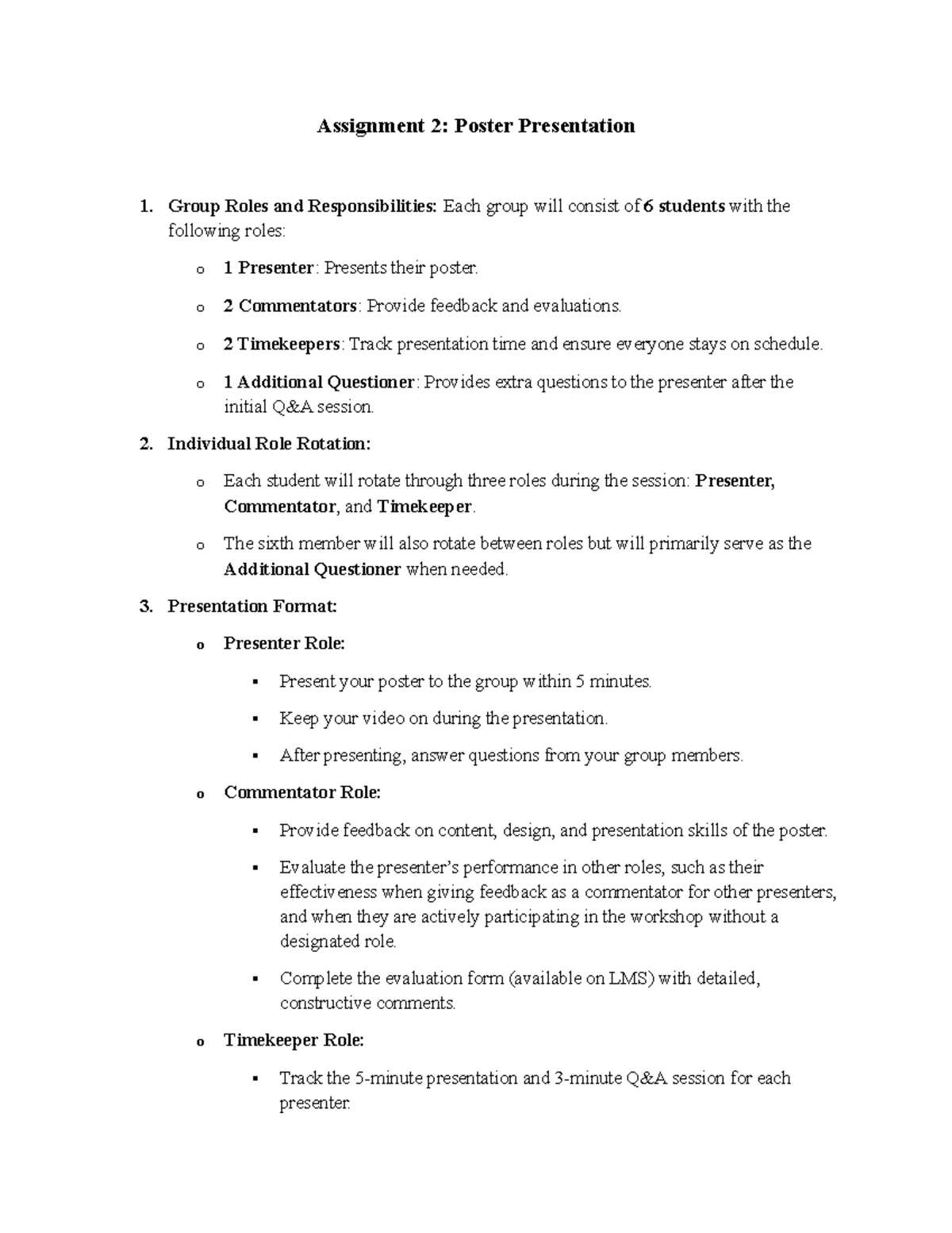Assignment 2 CLC: Group Roles for Poster Presentation Guidelines - Studocu