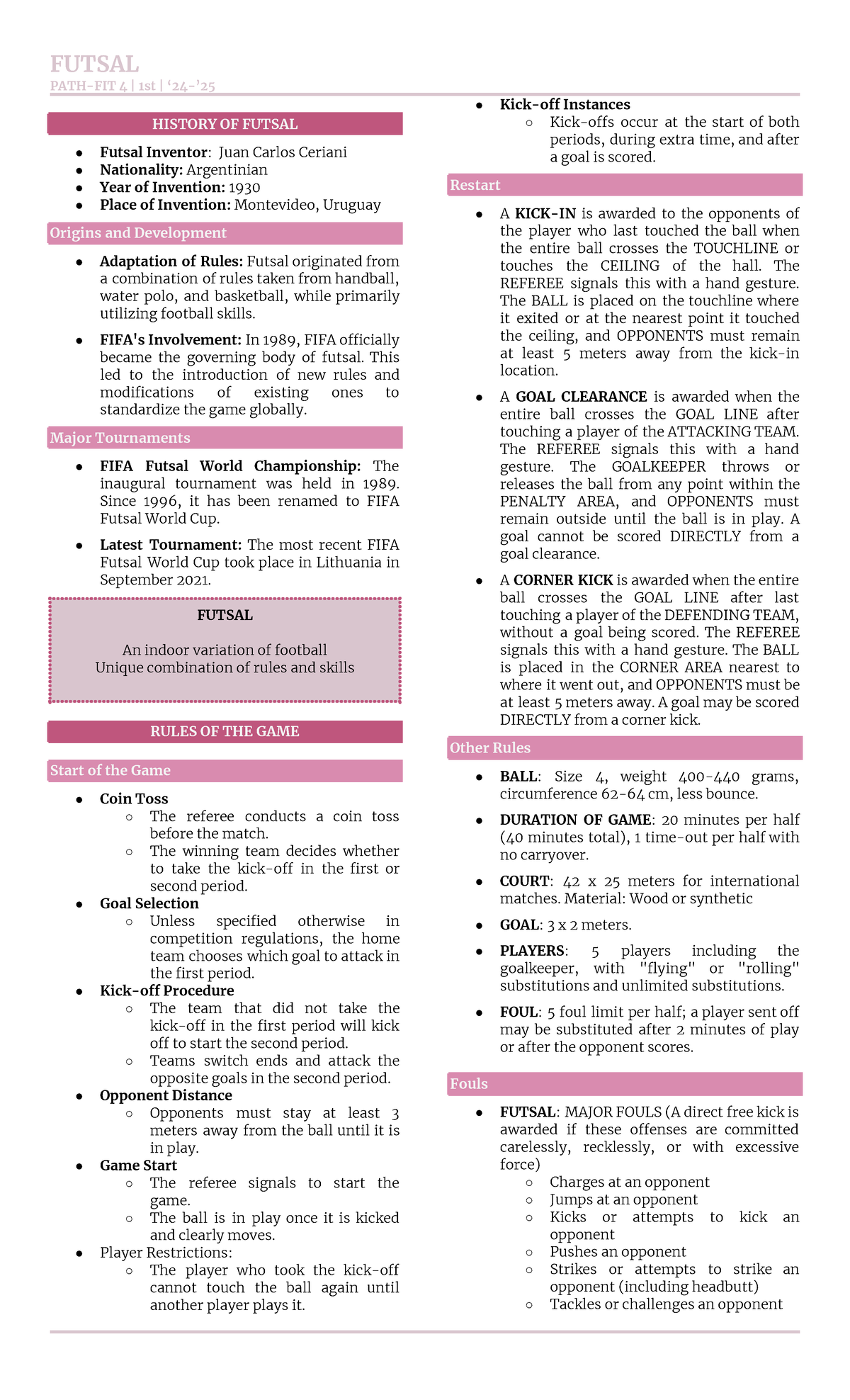 PATH-FIT 4 | 1st | '24-': Comprehensive Guide to Futsal Rules & Skills ...