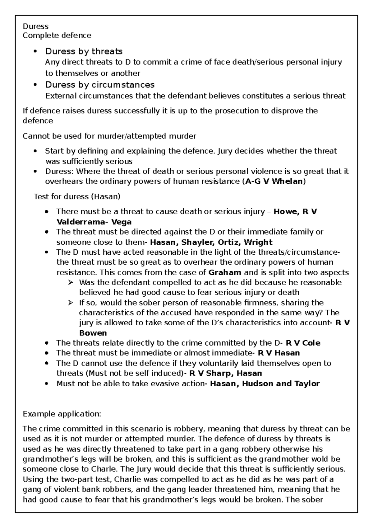 Duress Defence Analysis: Legal Principles & Case Applications - Studocu