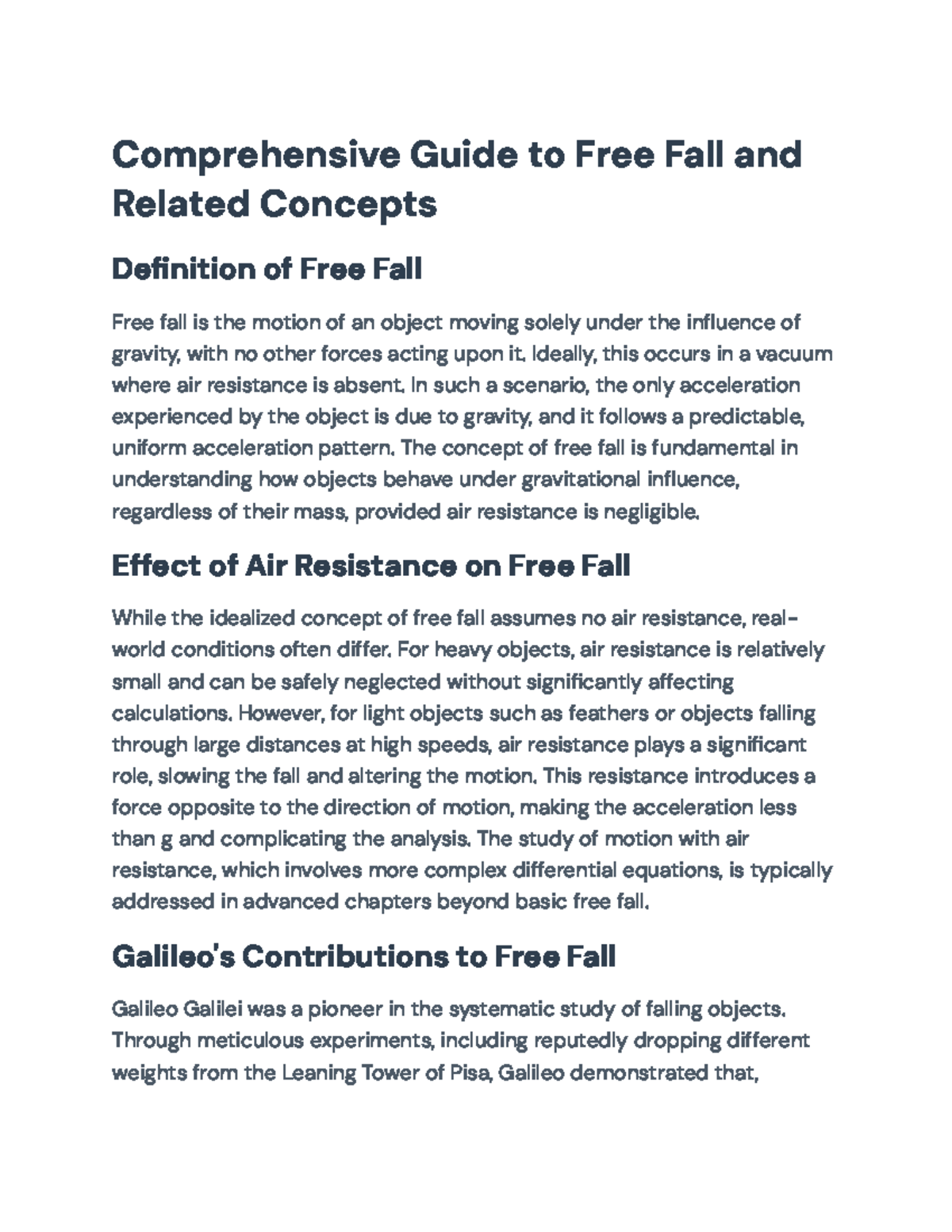 Comprehensive Guide to Free Fall Concepts in Physics (PHYS 101) - Studocu