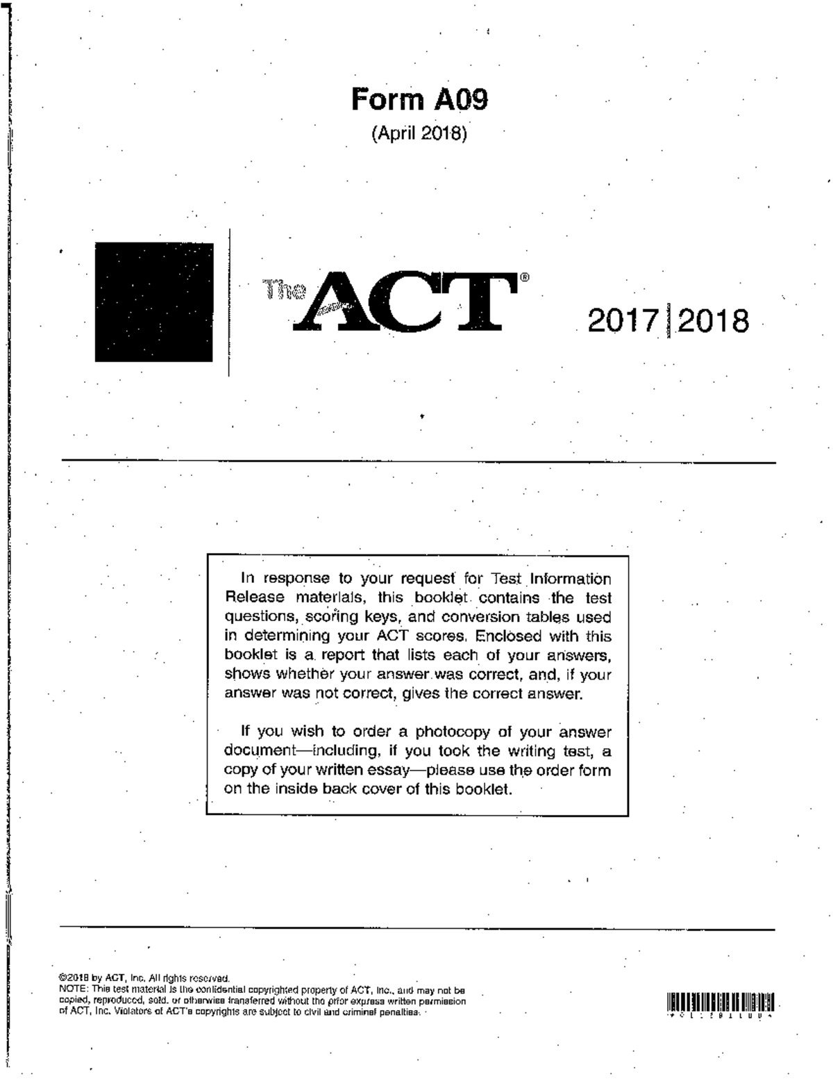 April 2018 ACT Form A09 Exam Preparation Resources - Studocu