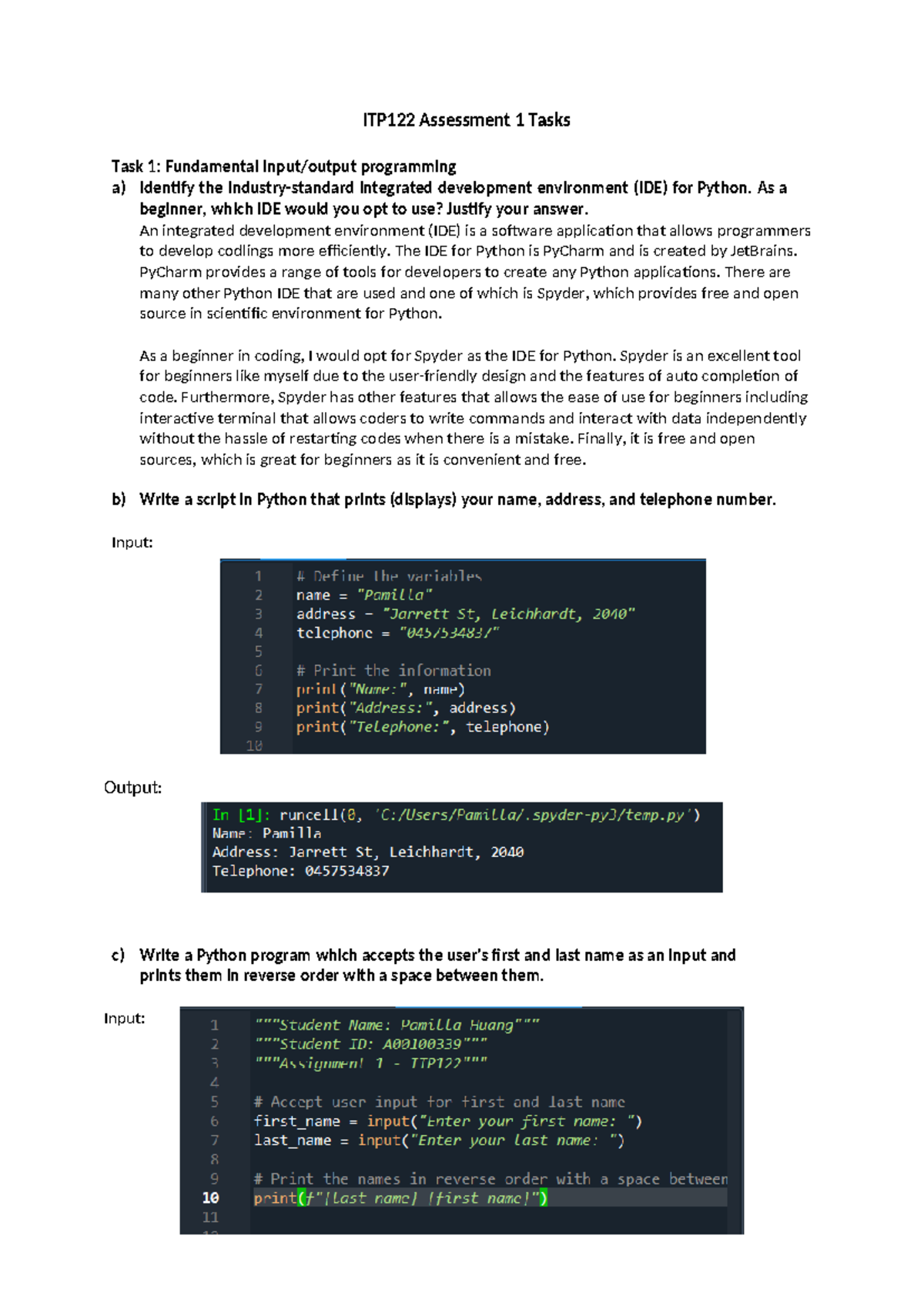 ITP122 A1 Programming Tasks & Solutions - High Distinction (HD) - Studocu