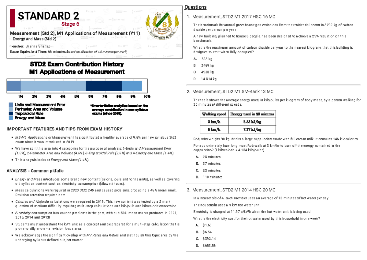 Yr11 Measurement & Energy: Standard 2 Quiz Insights - Studocu