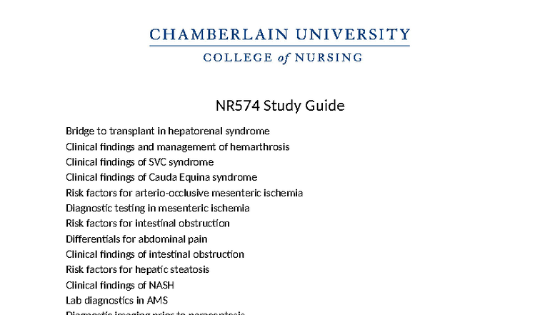 NR574 Final Exam Study Guide: Key Clinical Findings & Management - Studocu
