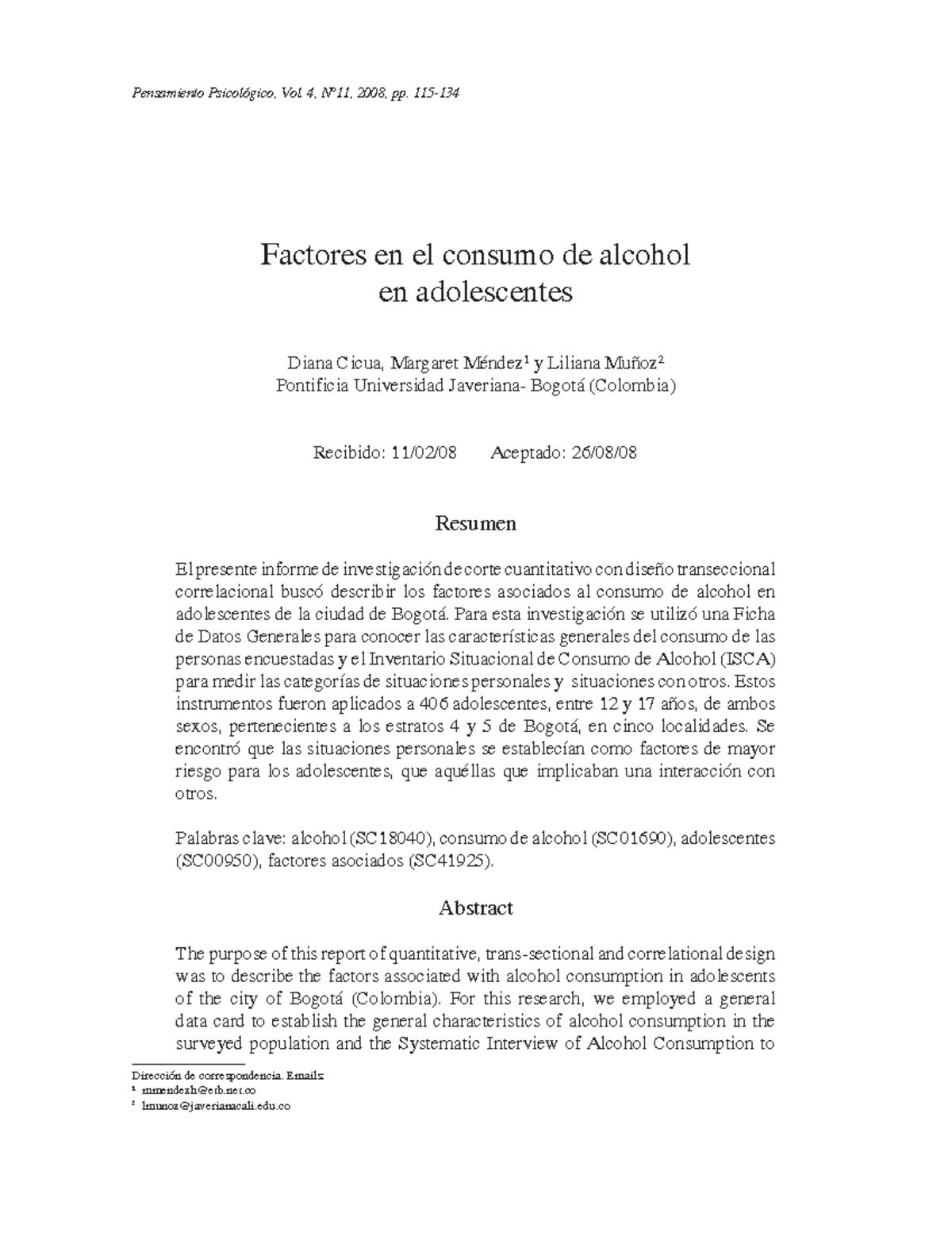 Factores Asociados al Consumo de Alcohol en Adolescentes (SC18040 ...