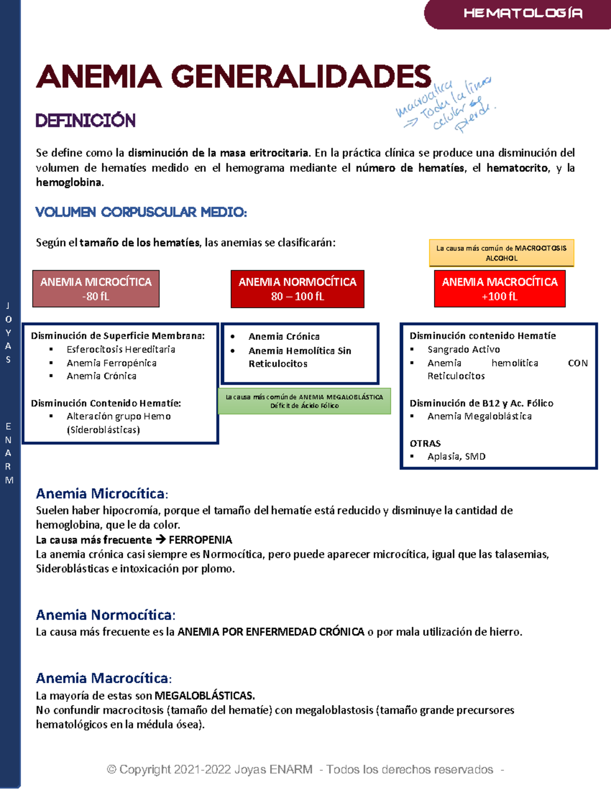 Anemia Generalidades Y Clasificación Enarm Studocu