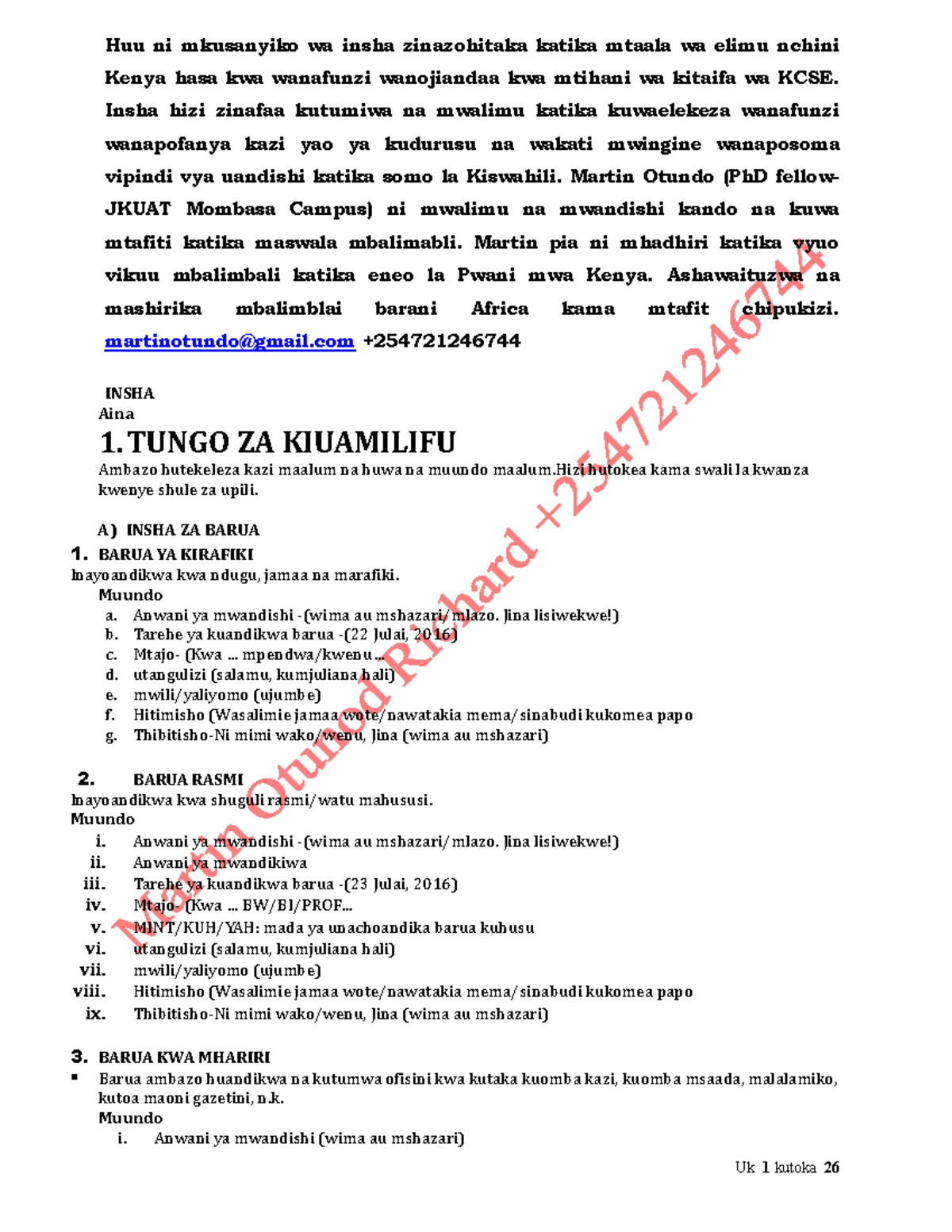 AINA ZA INSHA KWA KCSE: Miongozo na Muundo wa Uandishi - Studocu