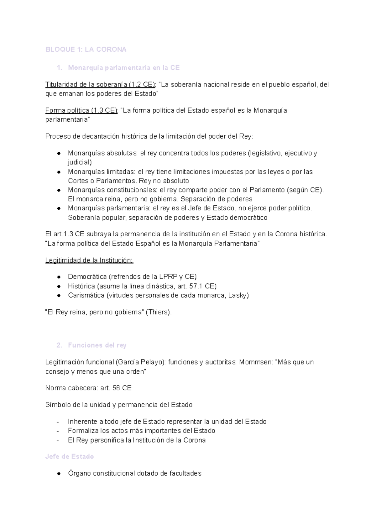 Derecho Constitucional: Monarquía, Soberanía y Cortes Generales CE ...