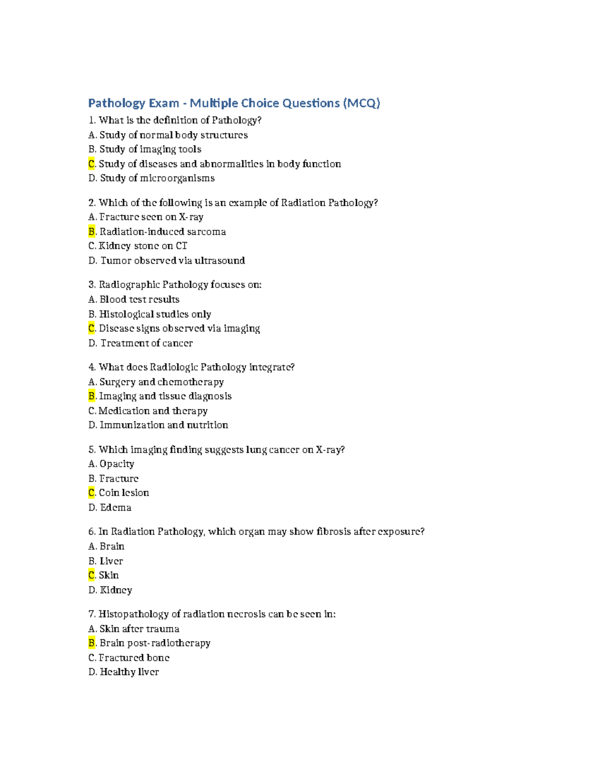Pathology Prelim Practice Exam: MCQs and Essay Questions - Studocu
