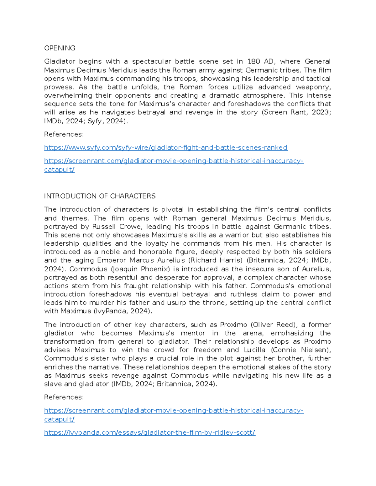 Movie Analysis - OPENING Gladiator begins with a spectacular battle ...